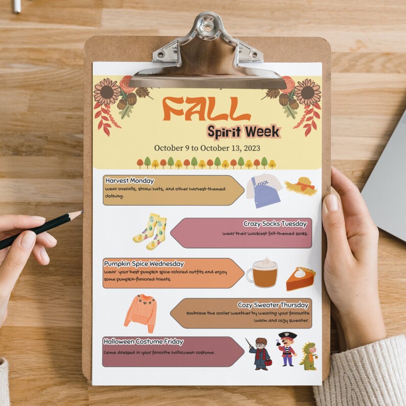 Editable Fall Spirit Week V3 Flyer Template | Spirit Week Ideas | Fall ...
