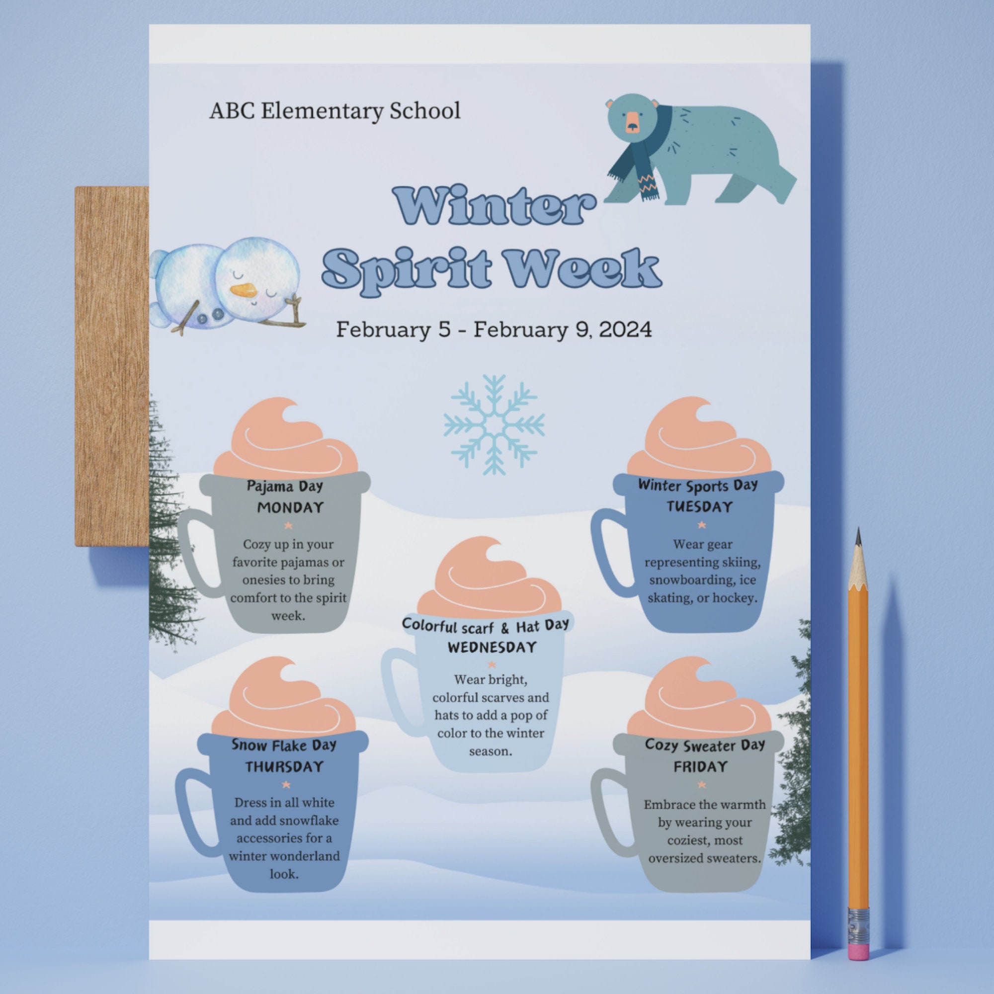 Winter Spirit Week Editable Template Version 4 for School, Daycare ...