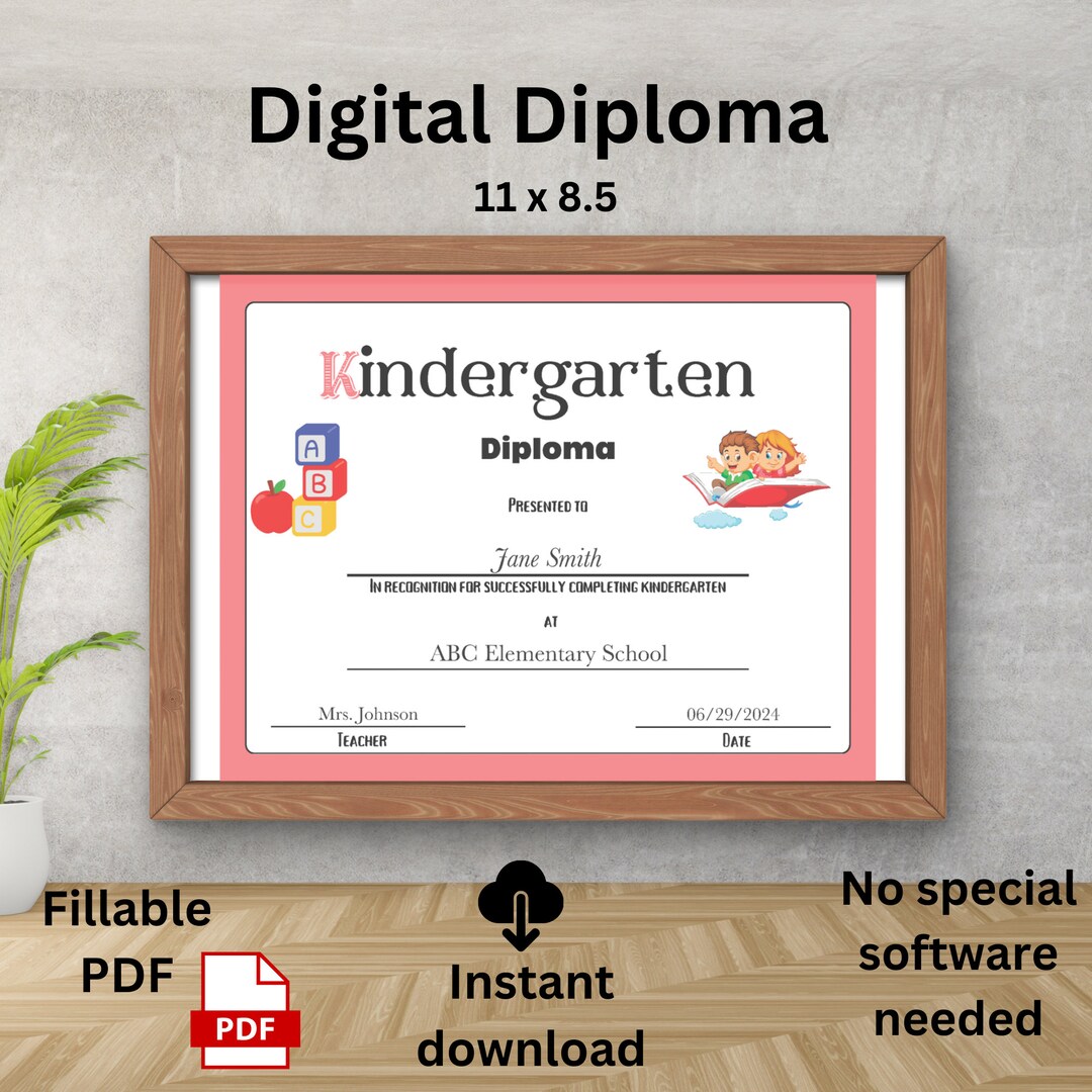 Digital Kindergarten Diploma Homeschool Diploma for Kindergarten ...