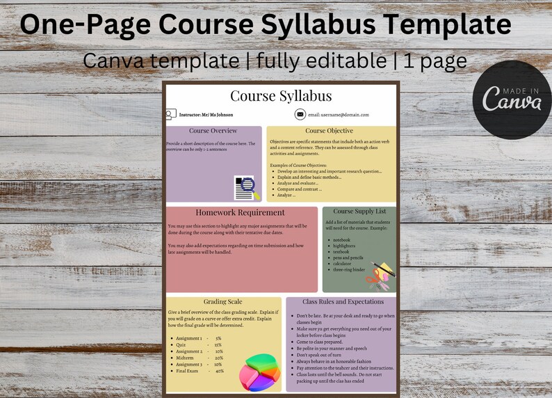 Colorful Syllabus Template Version 1 | Middle School Syllabus | High ...