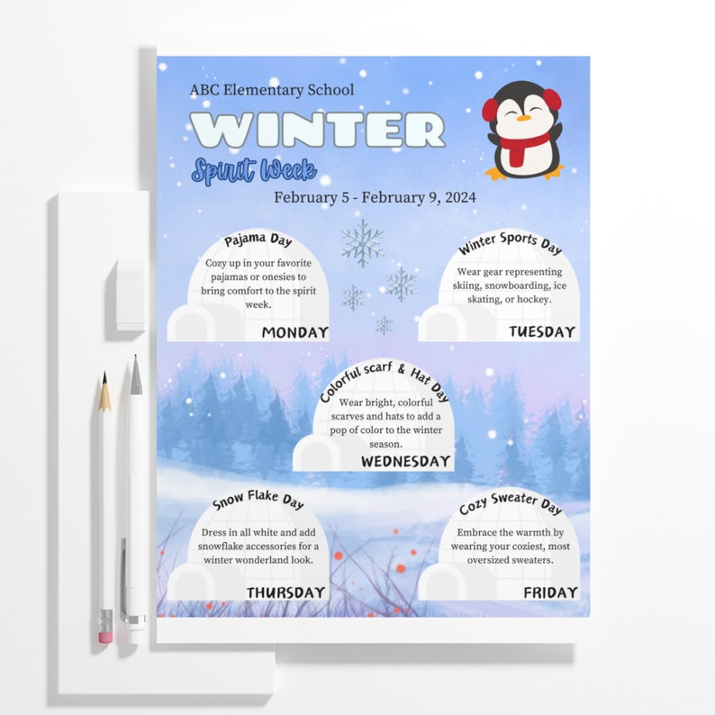 Winter Spirit Week Editable Template Version 3 for School, Daycare or ...