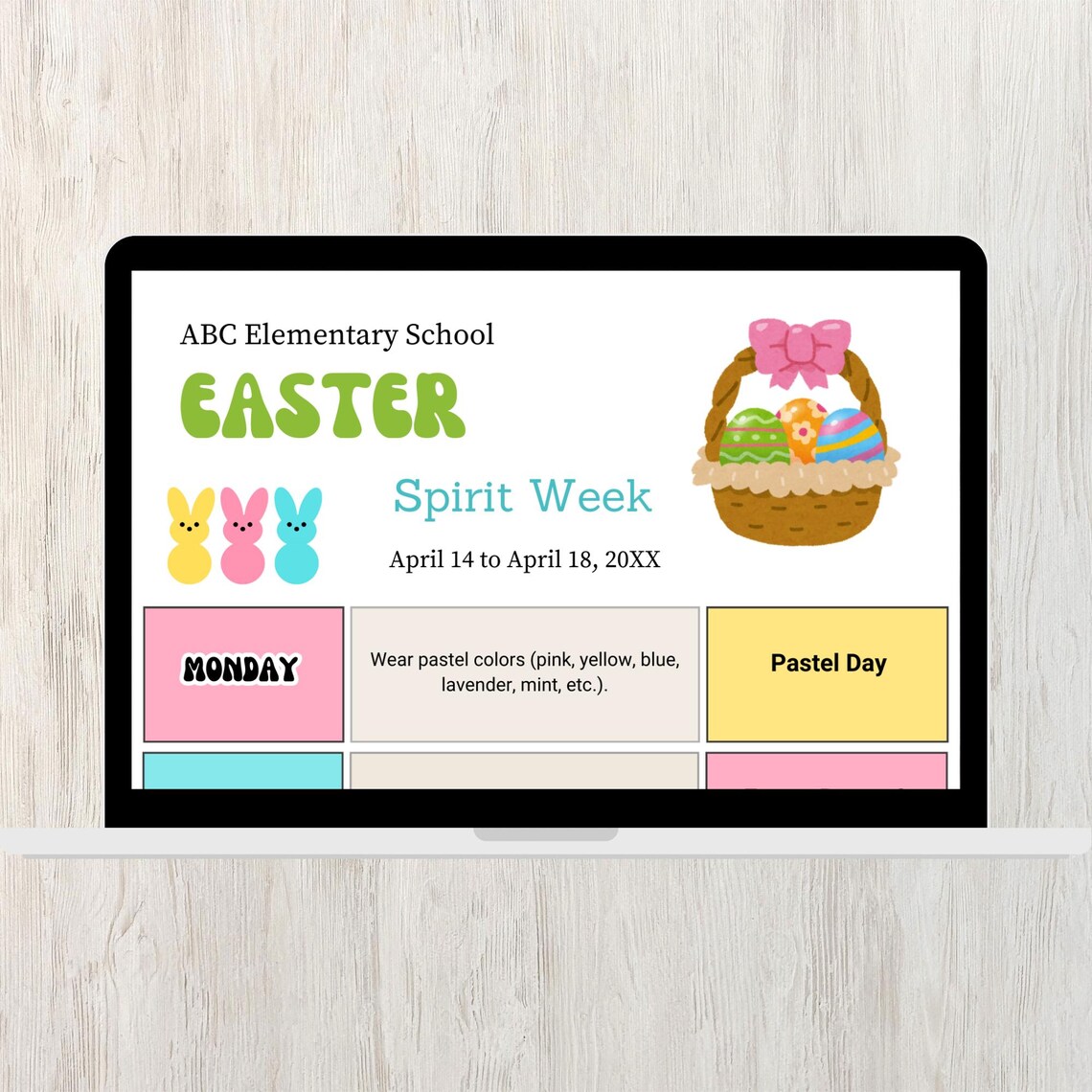 Easter Spirit Week Editable Template Version 1 for School, Daycare or ...