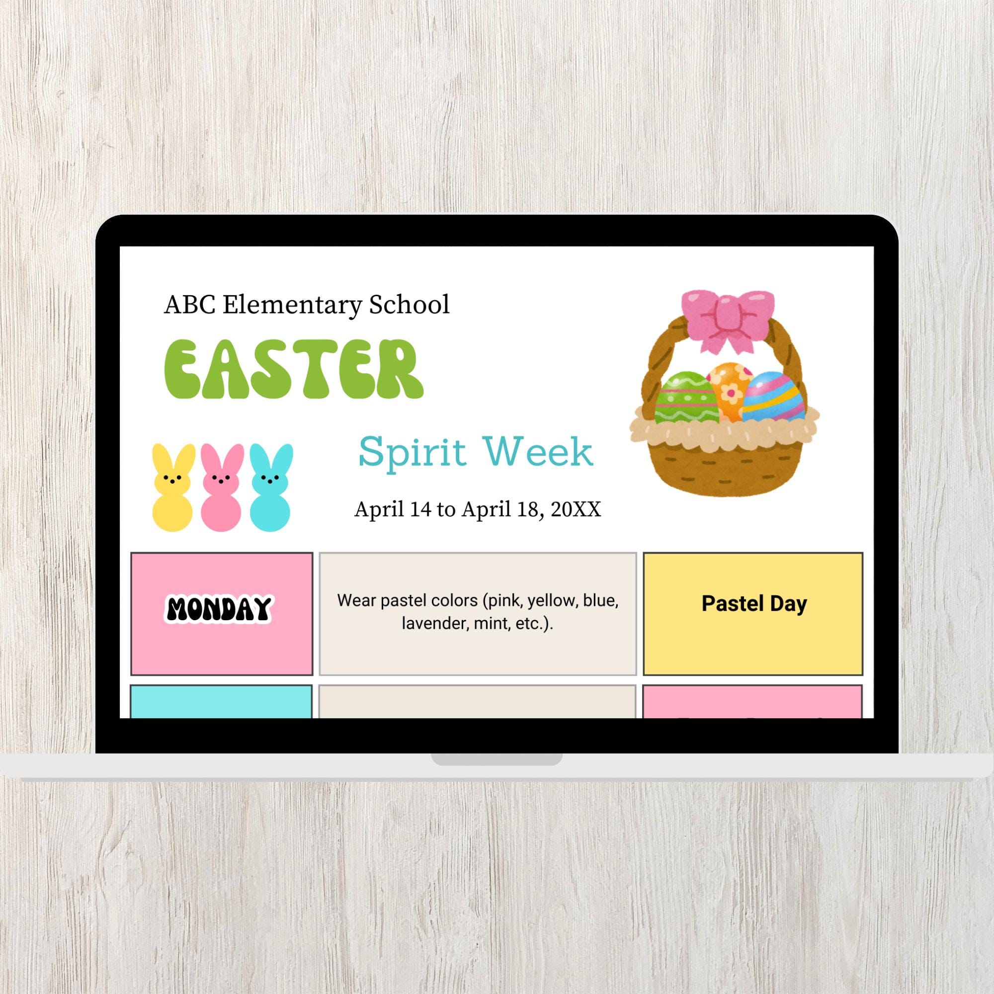 Easter Spirit Week Editable Template Version 1 for School, Daycare or ...