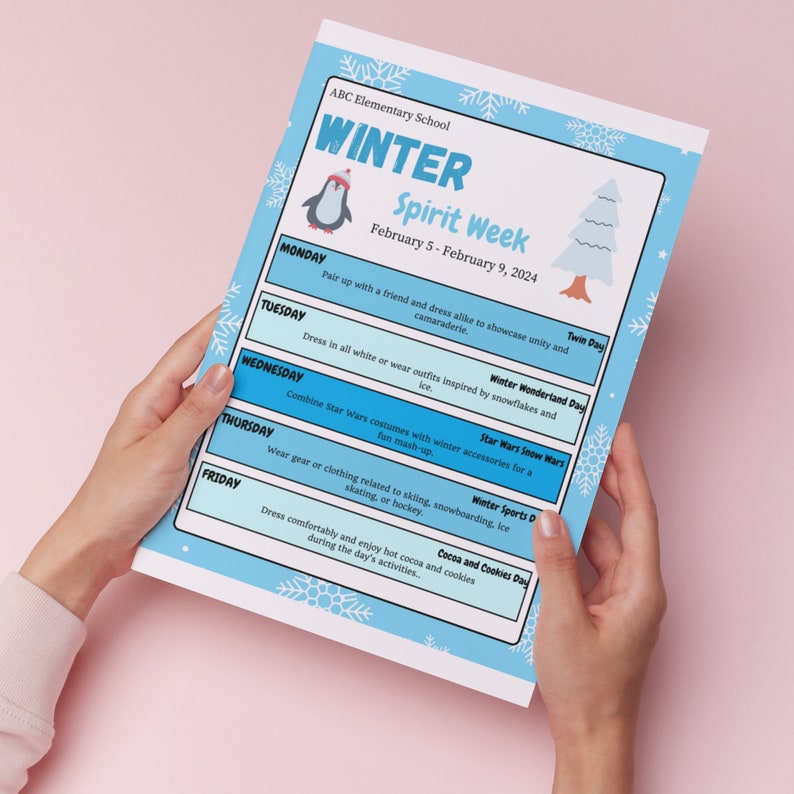 Winter Spirit Week Editable Template Version 2 for School, Daycare or ...