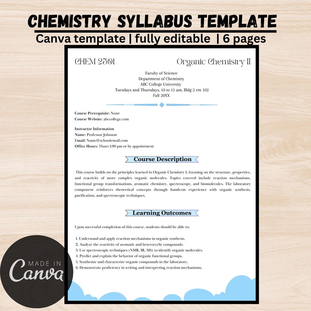 Organic Chemistry Syllabus for College, University Courses - Etsy
