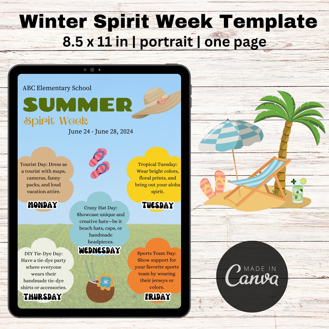 Summer Spirit Week Version 3 Editable Canva Template School Spirit ...