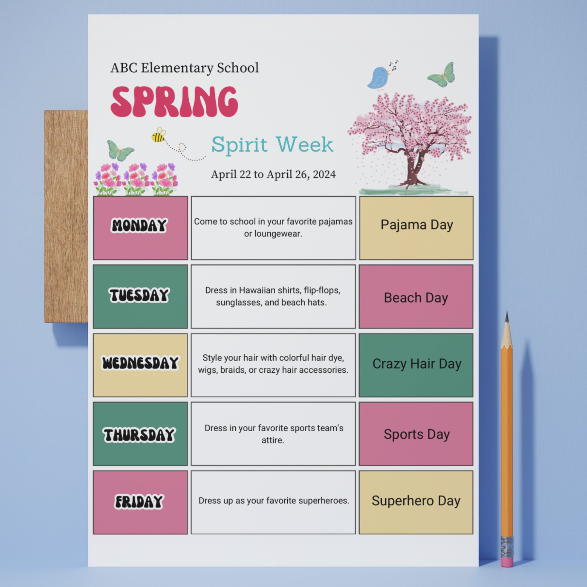 Spring Spirit Week V1 Editable Flyer Template Letter Size Canva ...