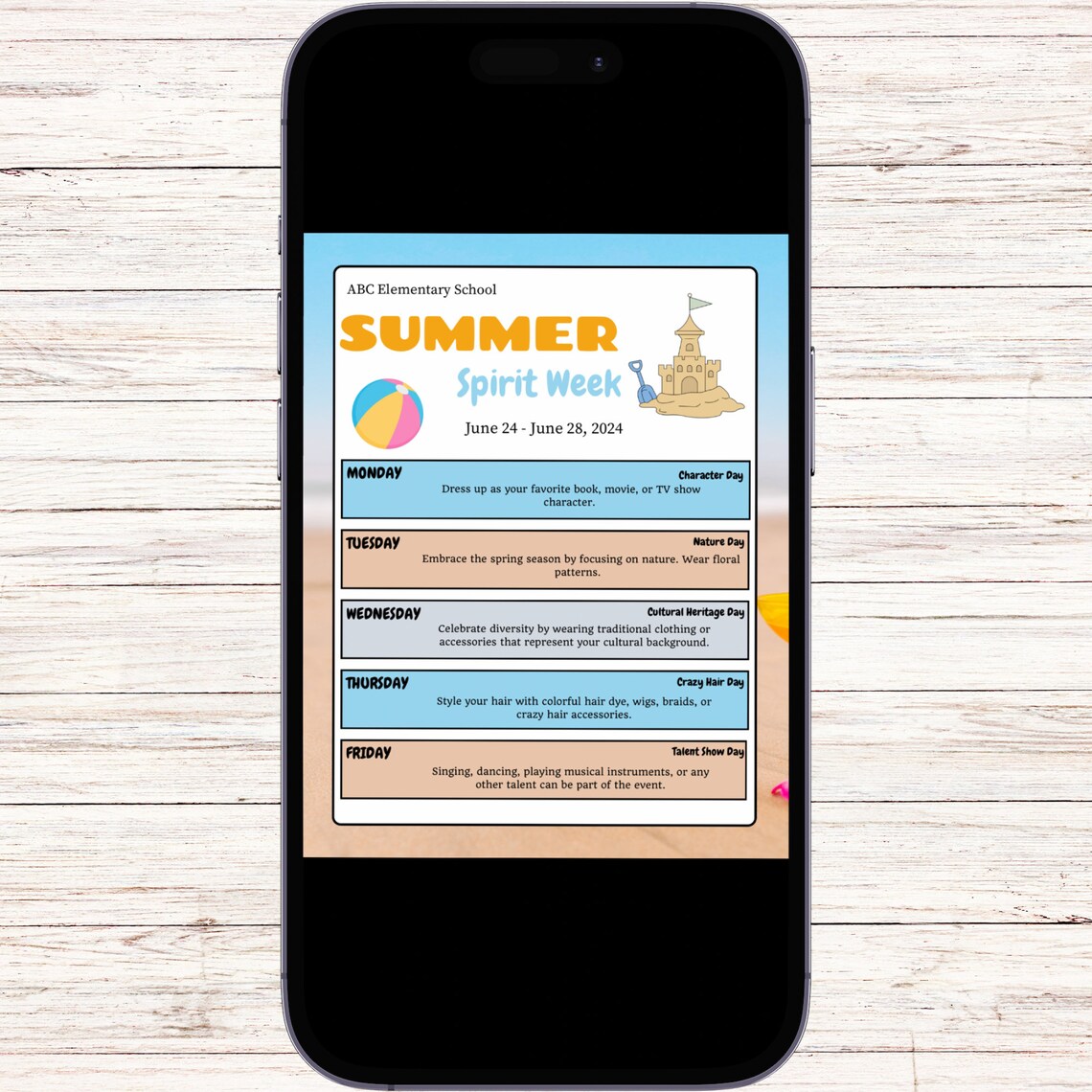 Summer Spirit Week Template Version 2 | Spirit Week Ideas for School ...