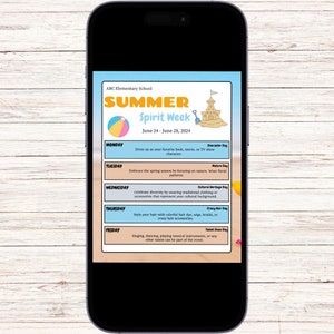 Summer Spirit Week Template Version 2 | Spirit Week Ideas for School ...
