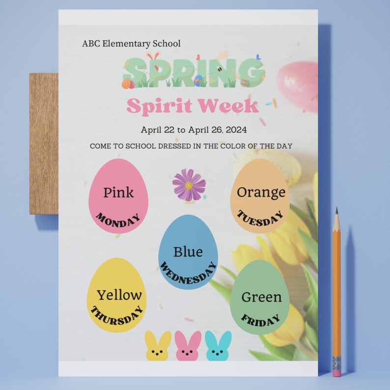 Spring Spirit Week V4 Editable Flyer Template | Letter Size Canva ...