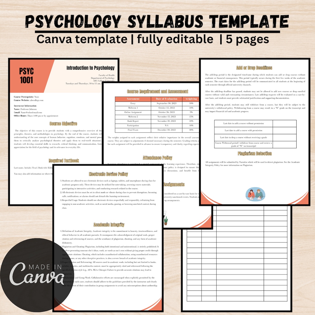 Psychology Syllabus Template V4 | Fully Editable Canva Template | Back ...