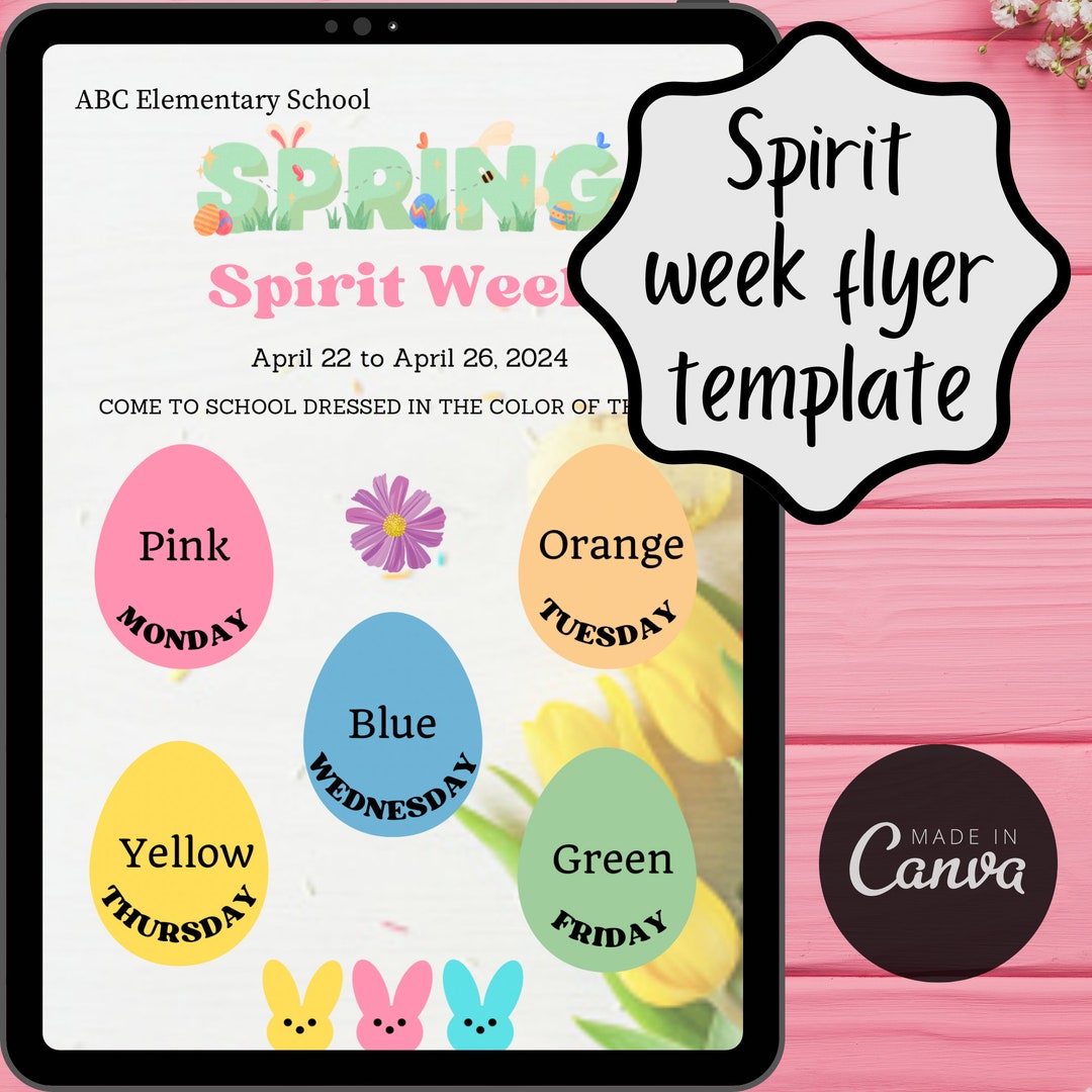 Spring Spirit Week V4 Editable Flyer Template | Letter Size Canva ...