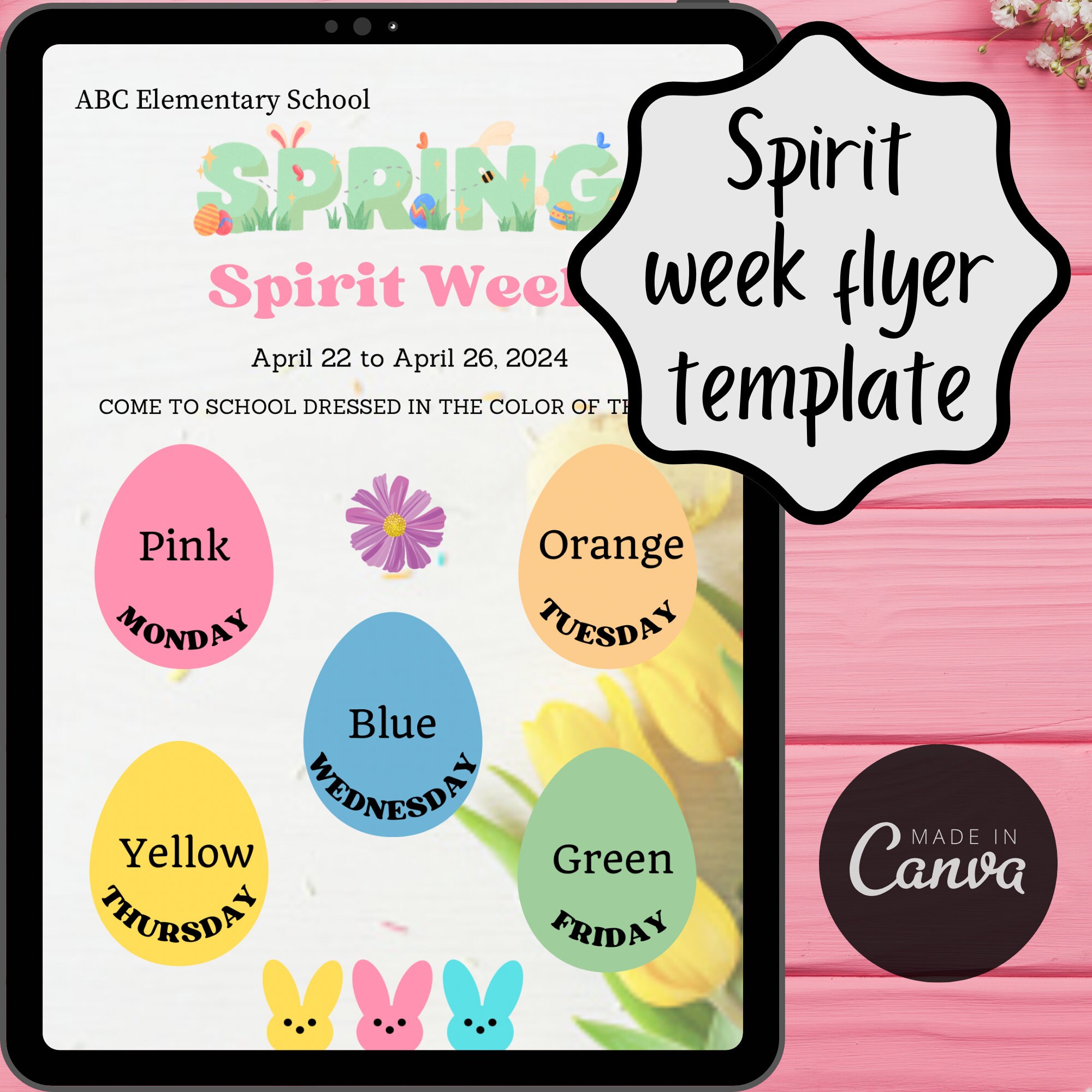 Spring Spirit Week V4 Editable Flyer Template | Letter Size Canva ...