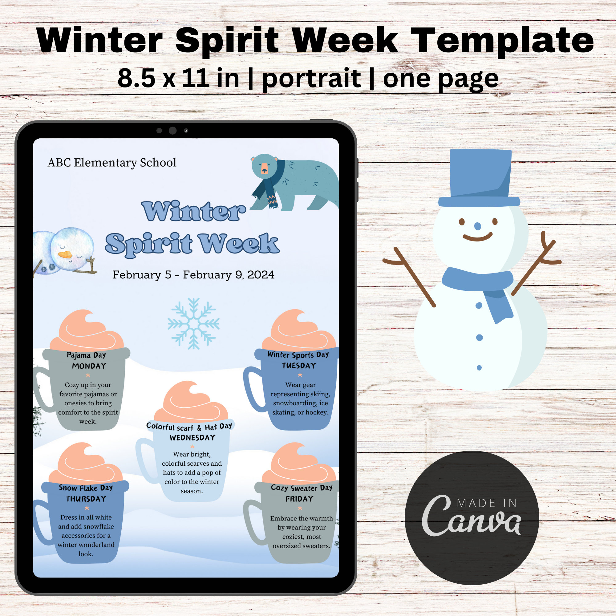 Winter Spirit Week Editable Template Version 4 for School, Daycare ...