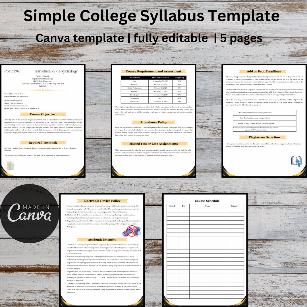 Psychology Syllabus Template Version 3| Fully Editable Canva Template ...