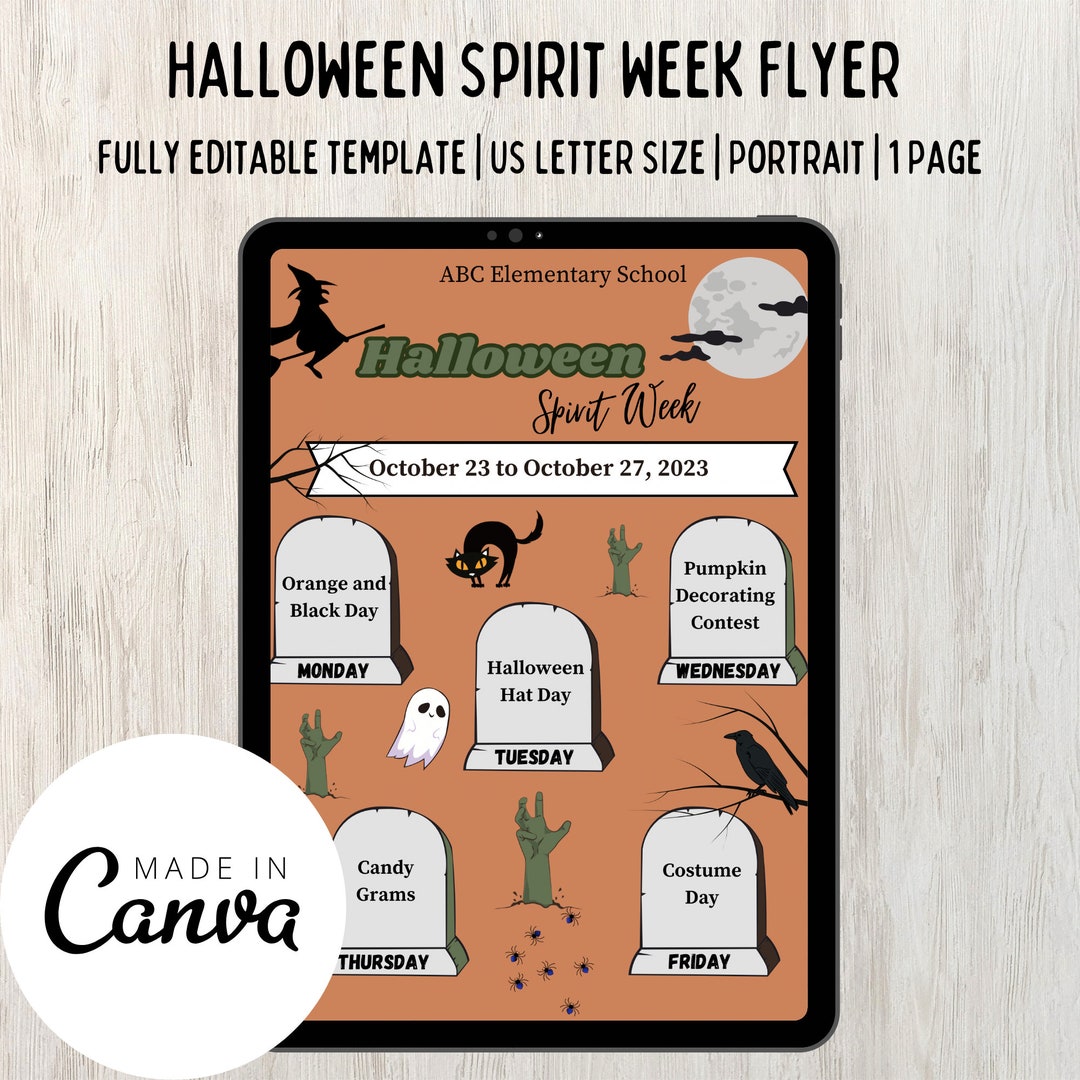 Halloween Spirit Week Flyer Template V3 for Elementary School, Middle ...
