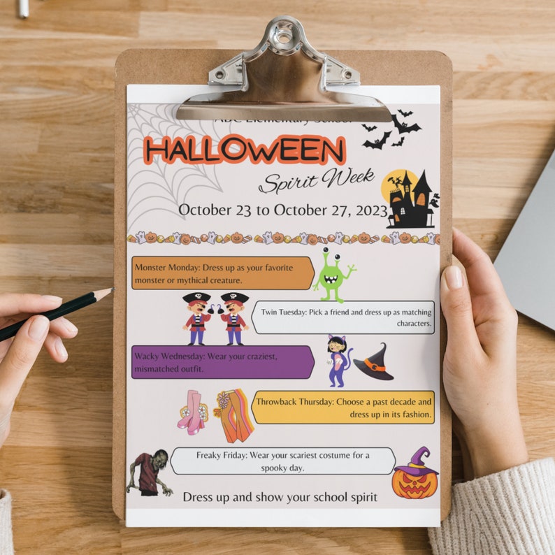 Halloween School Spirit Week Flyer for Elementary, Middle and High ...