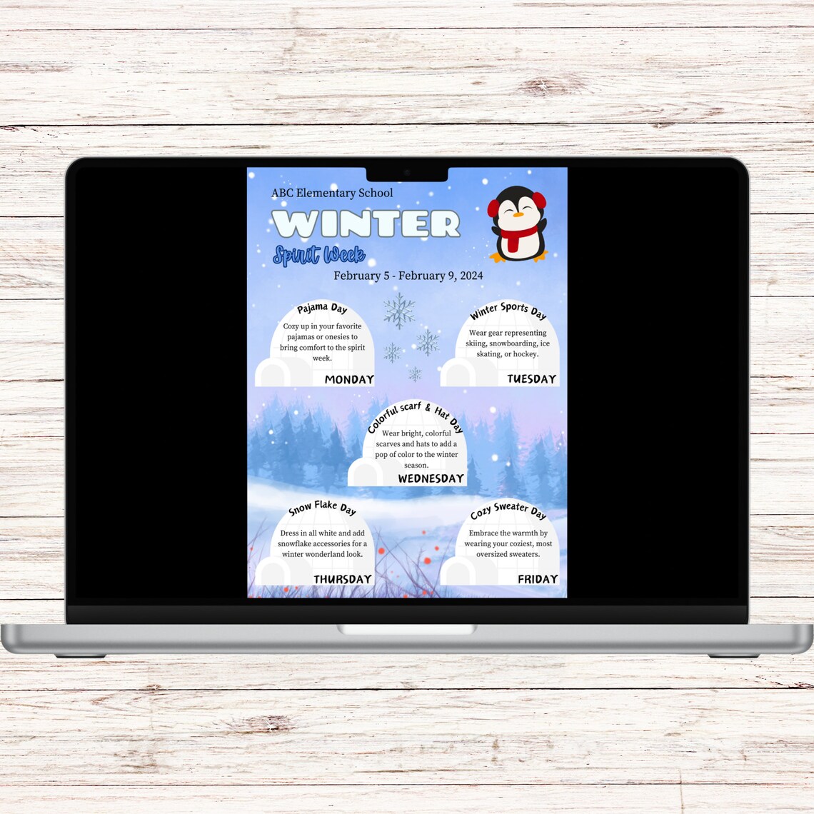 Winter Spirit Week Editable Template Version 3 for School, Daycare or ...