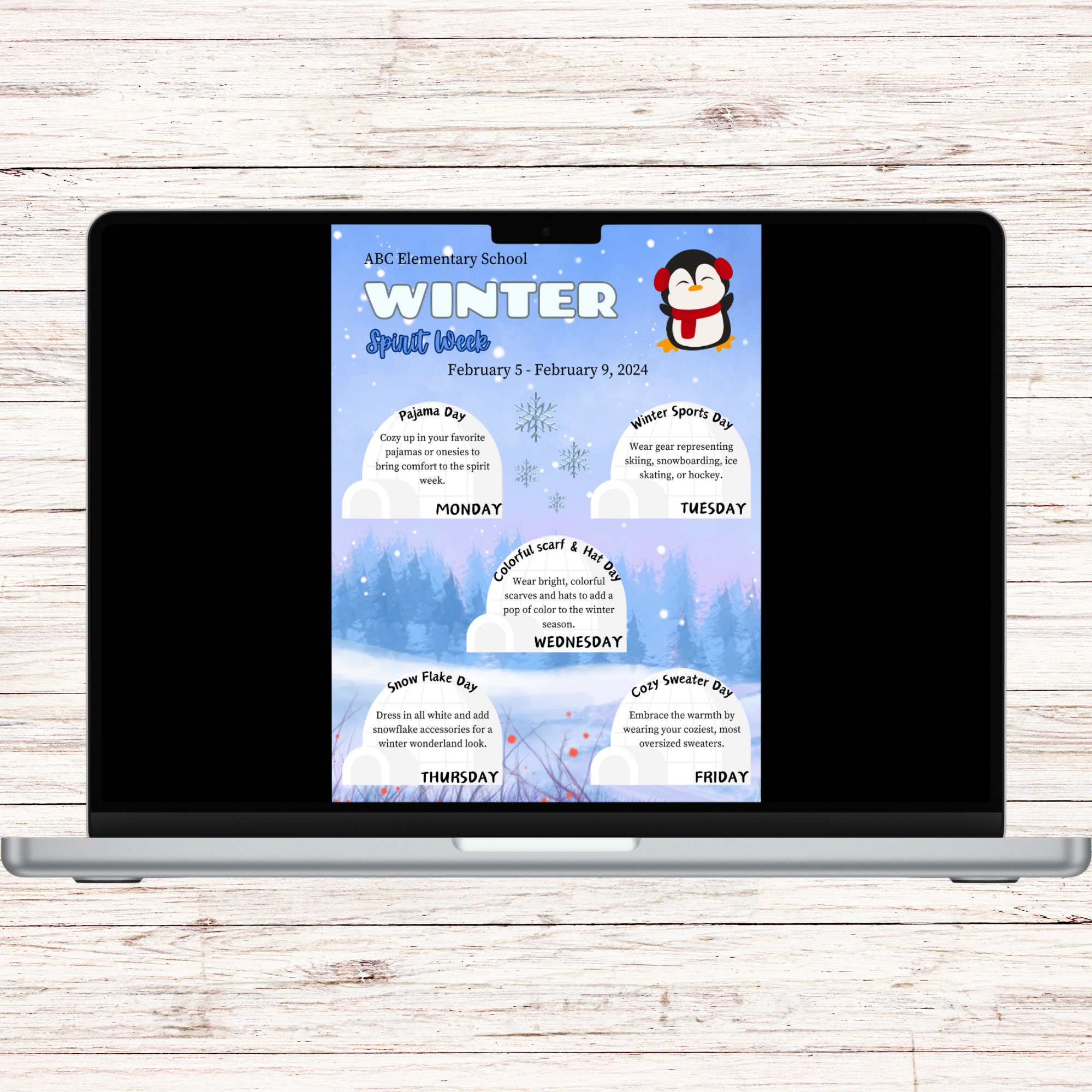 Winter Spirit Week Editable Template Version 3 for School, Daycare or ...