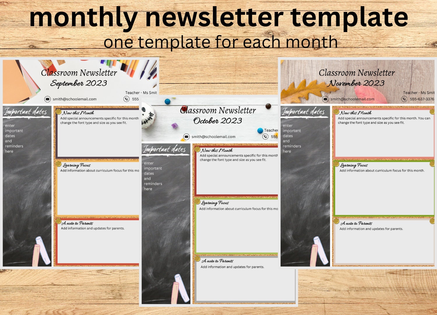 Monthly Newsletter Classroom Template Middle School Newsletter Daycare ...