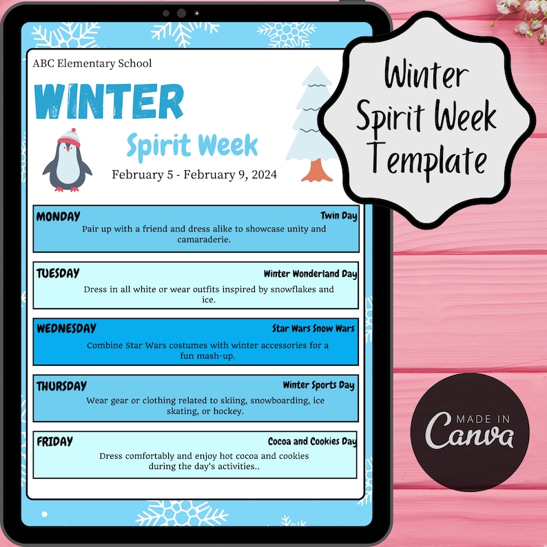 Winter Spirit Week Editable Template Version 2 for School, Daycare or ...