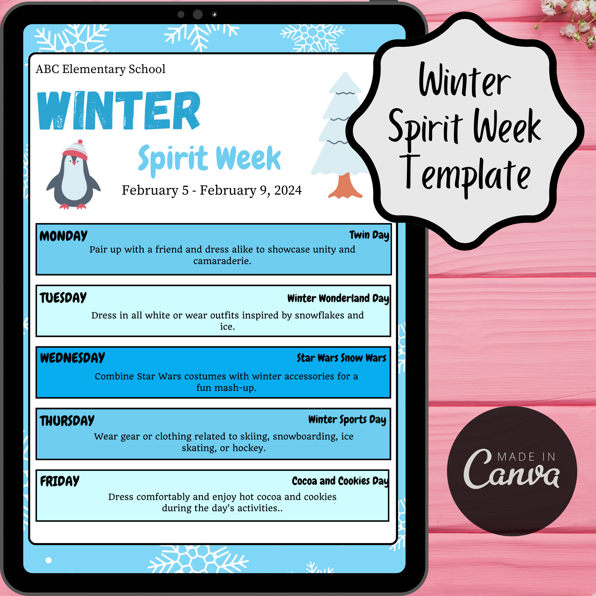 Winter Spirit Week Editable Template Version 2 for School, Daycare or ...