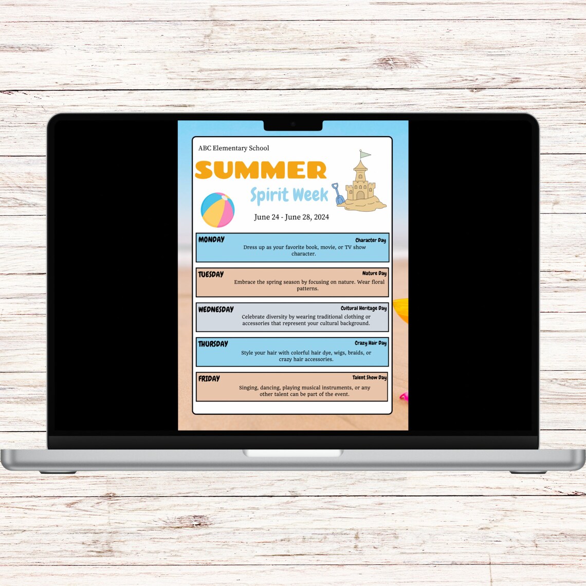 Summer Spirit Week Template Version 2 | Spirit Week Ideas for School ...