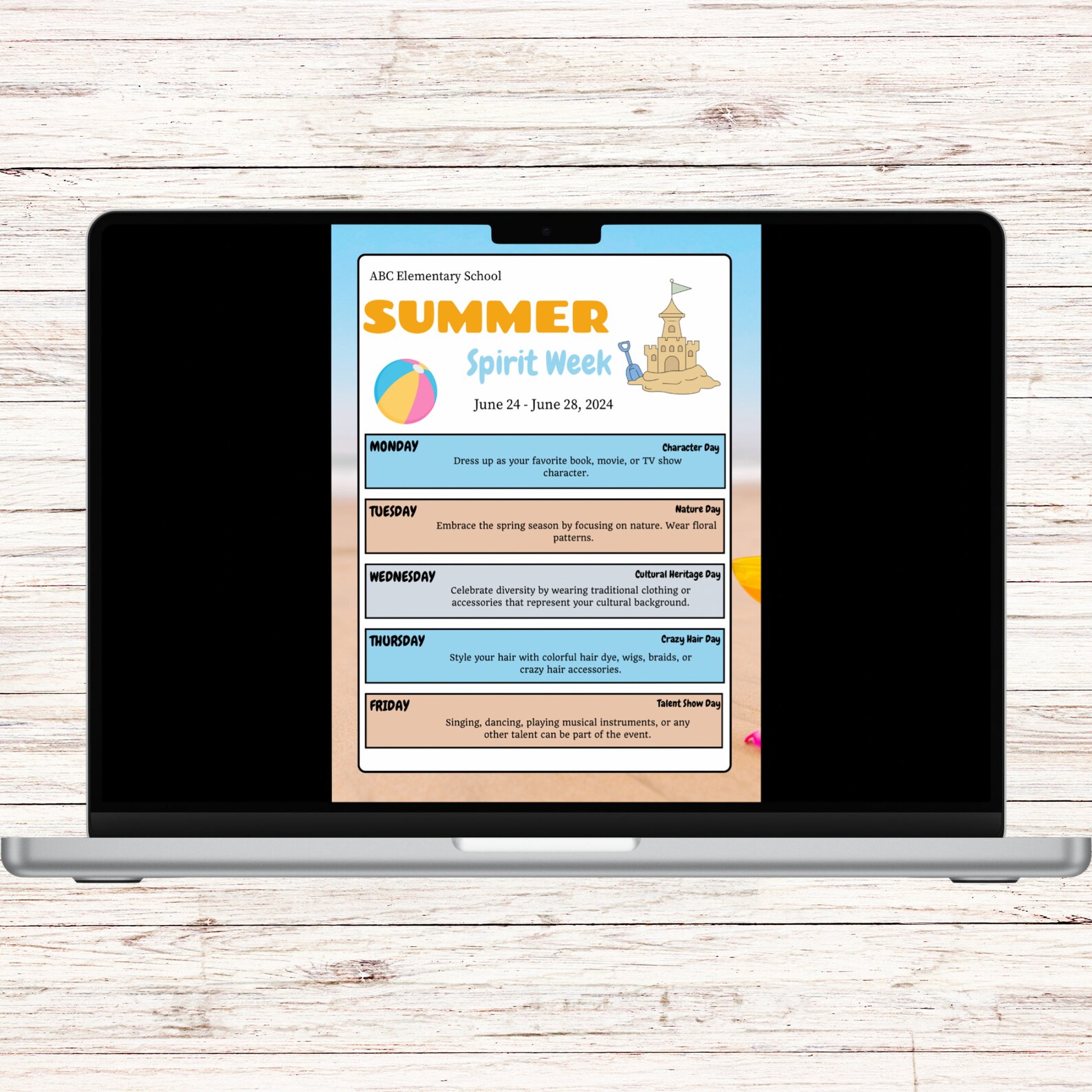 Summer Spirit Week Template Version 2 | Spirit Week Ideas for School ...