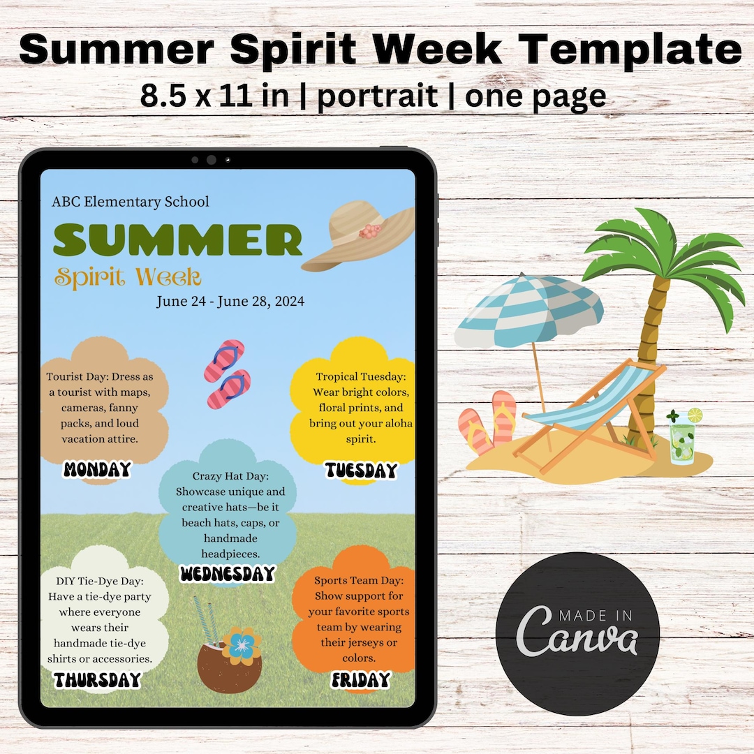 Summer Spirit Week Version 3 Editable Canva Template | School Spirit ...