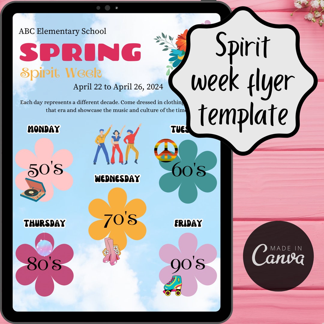 Spring Spirit Week V3 Editable Flyer Template | Letter Size Canva ...