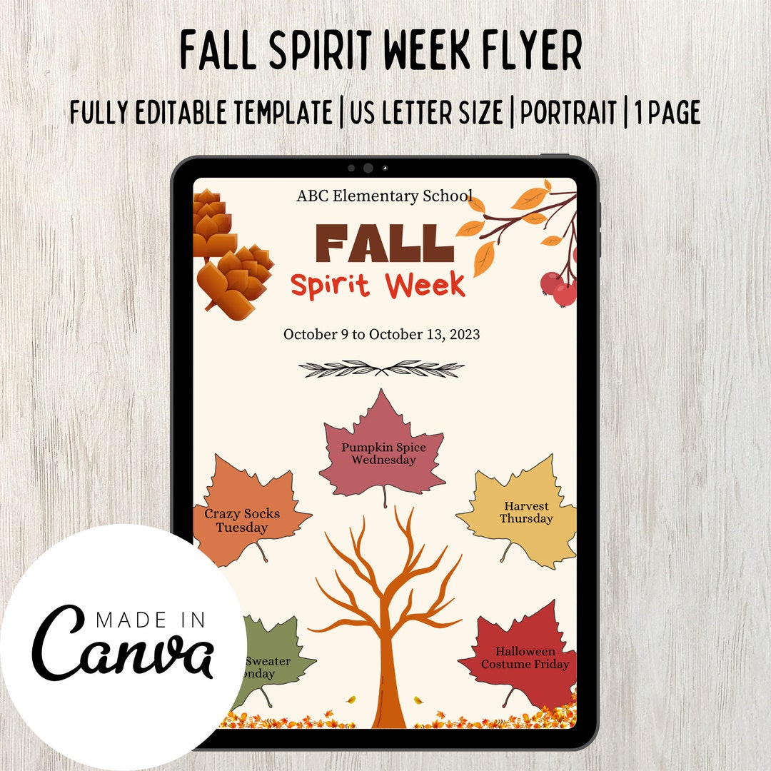 Editable Fall Spirit Week V4 Flyer Template | Spirit Week Ideas | Fall ...