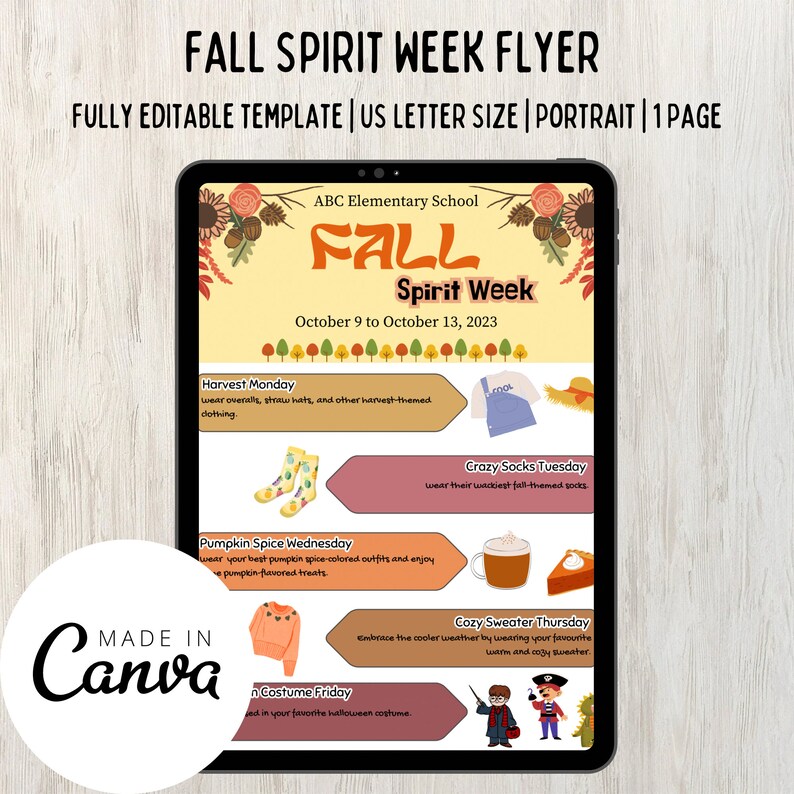 Editable Fall Spirit Week V3 Flyer Template | Spirit Week Ideas | Fall ...