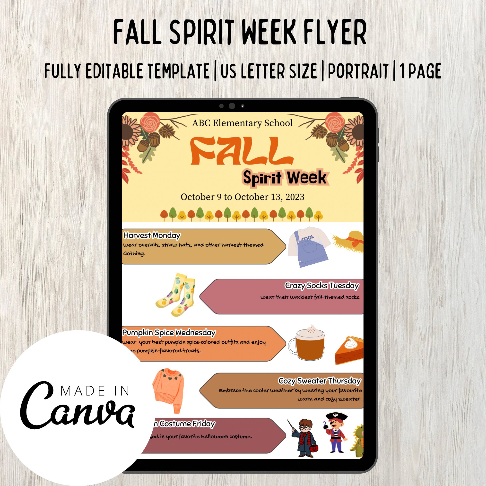 Editable Fall Spirit Week V3 Flyer Template | Spirit Week Ideas | Fall ...