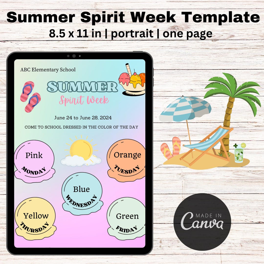 Summer Spirit Week Version 4 Editable Canva Template | School Spirit ...