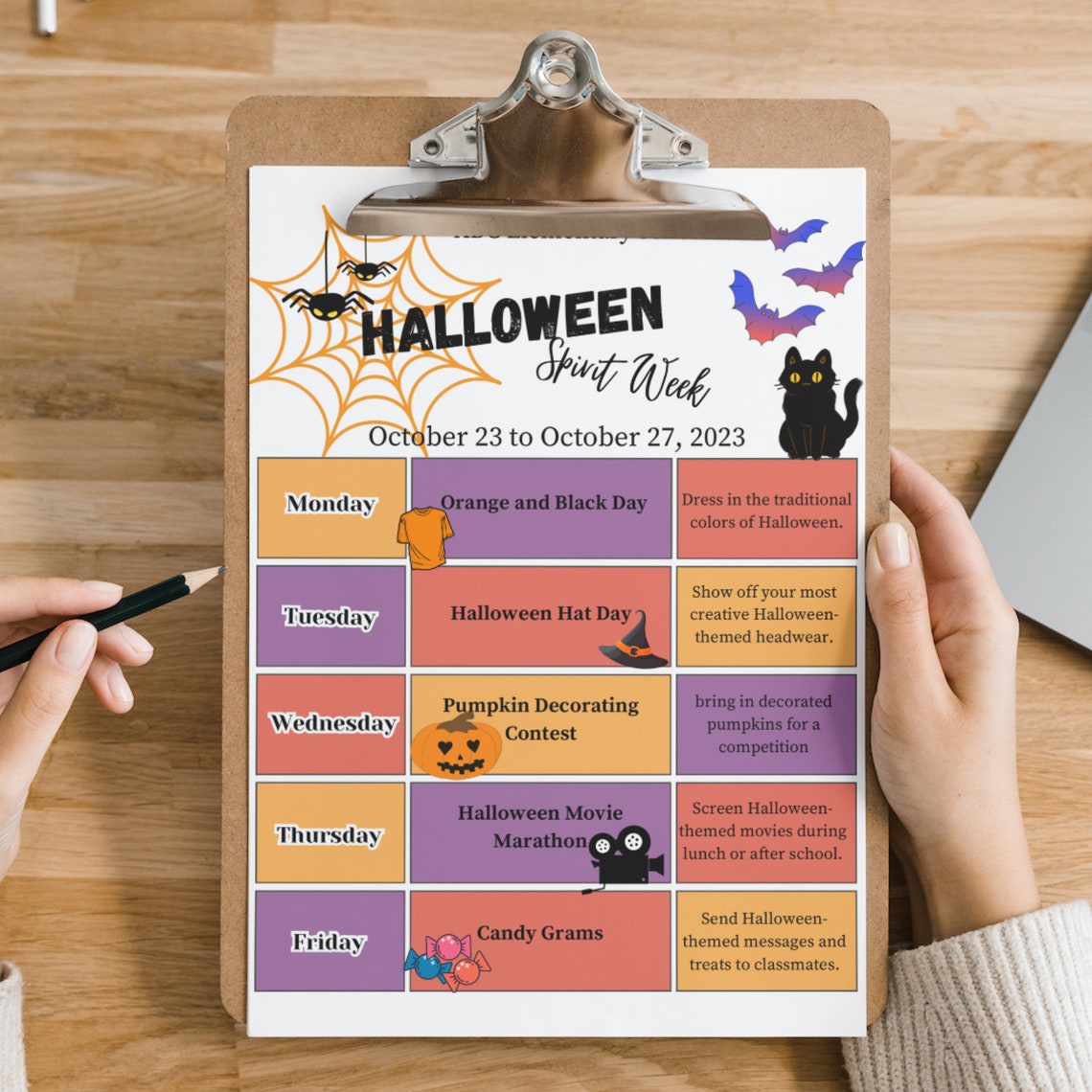 Halloween School Spirit Week Flyer Version 2 Halloween Classroom Party ...