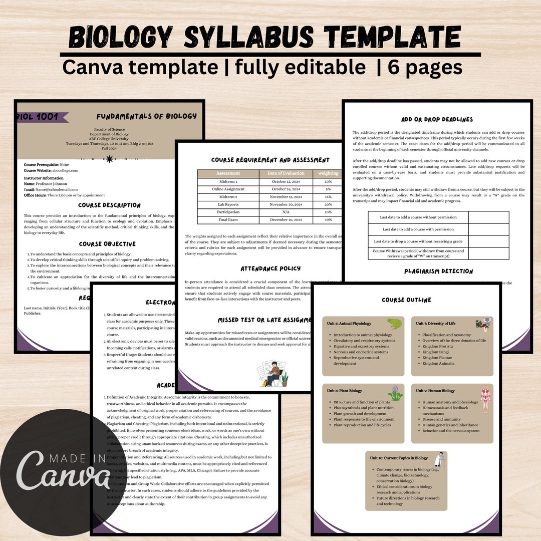 Biology Syllabus Template V1 | Fully Editable Canva Template | Back to ...