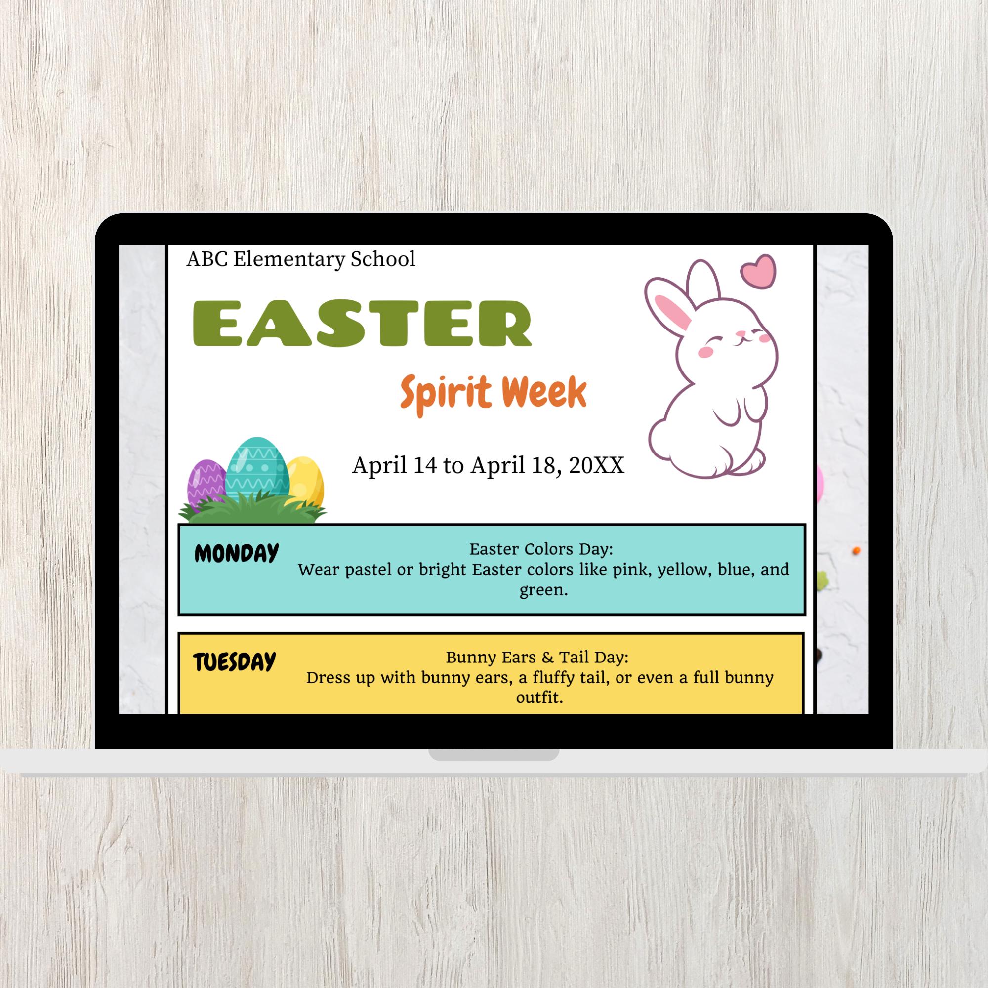 Easter Spirit Week Editable Template Version 2 for Schools, Daycare ...