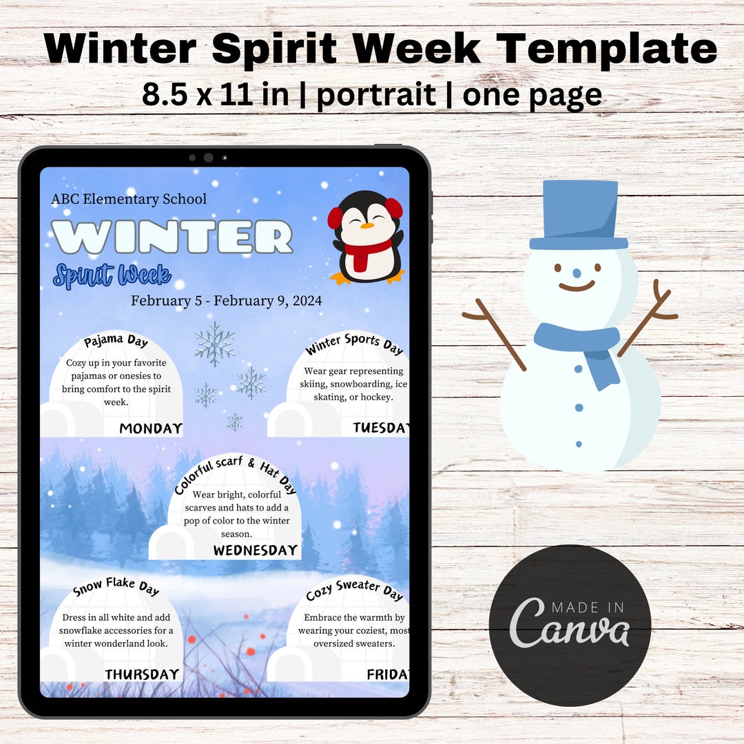Winter Spirit Week Editable Template Version 3 for School, Daycare or ...