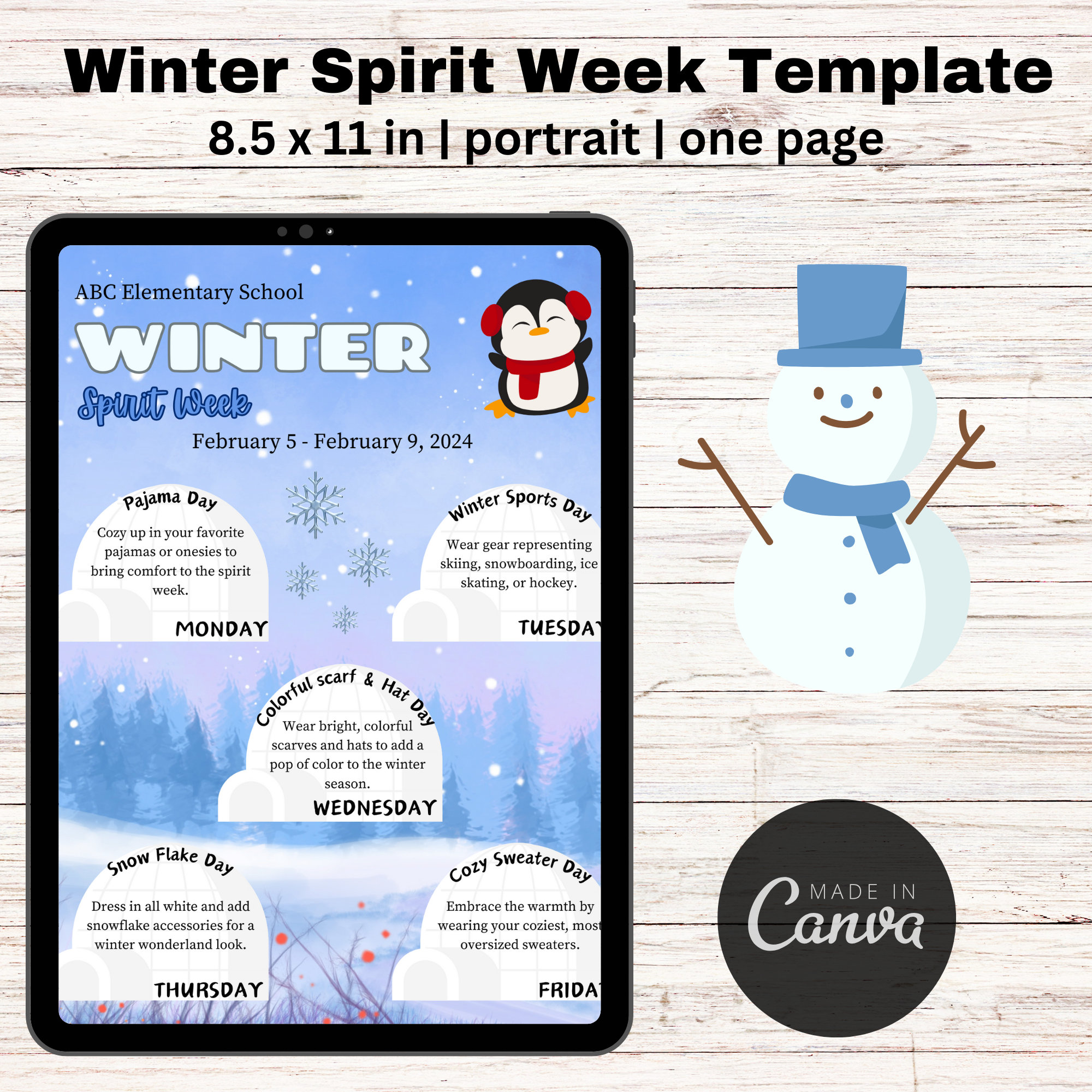 Winter Spirit Week Editable Template Version 3 for School, Daycare or ...