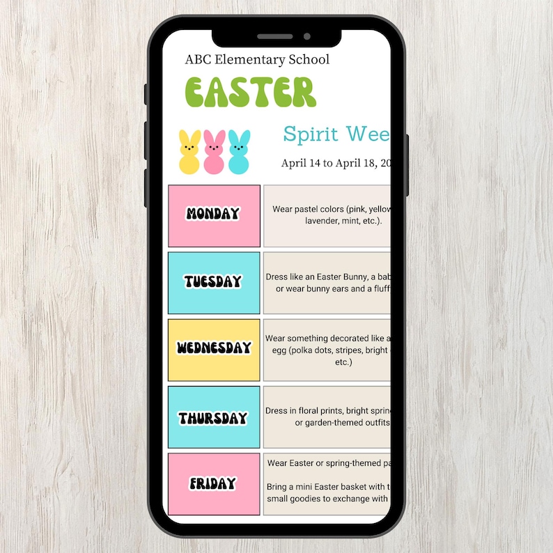 Easter Spirit Week Editable Template Version 1 for School, Daycare or ...