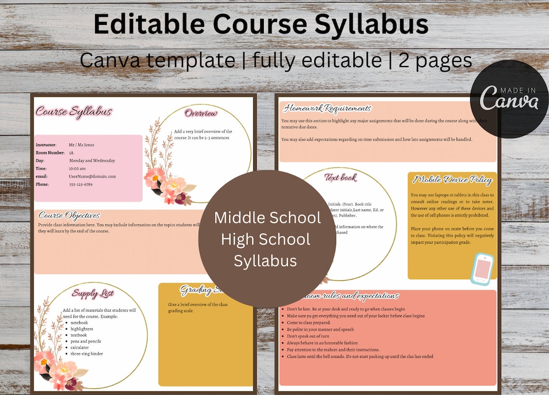 Colorful Syllabus Template Version 2 | Fully Customizable Syllabus for ...