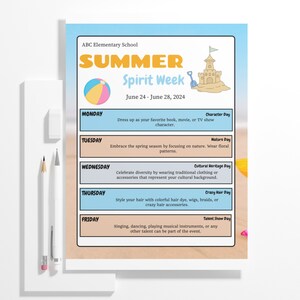 Summer Spirit Week Template Version 2 | Spirit Week Ideas for School ...