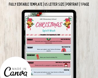 Christmas Spirit Week Flyer Template | Fully Customizable Spirit Week ...