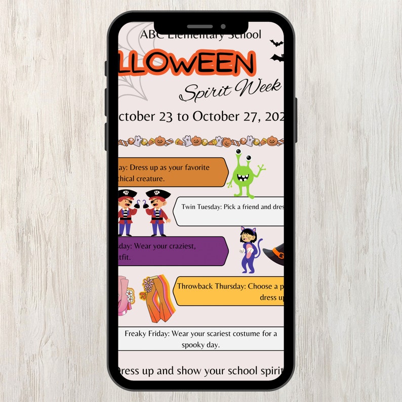 Halloween School Spirit Week Flyer for Elementary, Middle and High ...