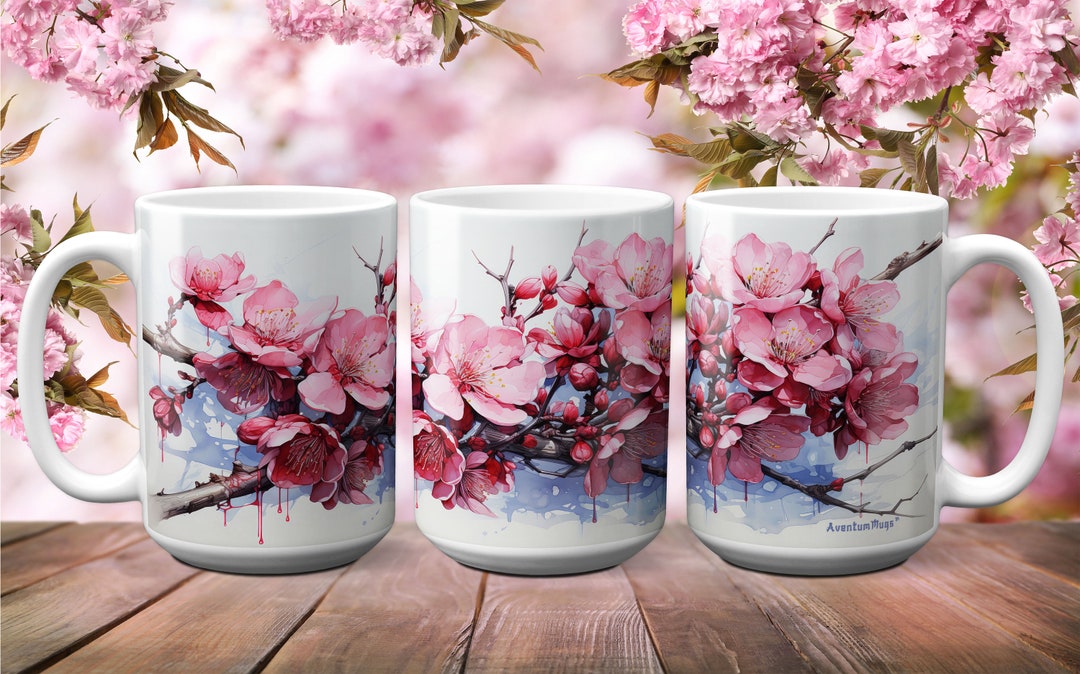 Japanese Cherry Blossom Ceramic Coffee Mug, Cherry Blossom Mug, Spring ...