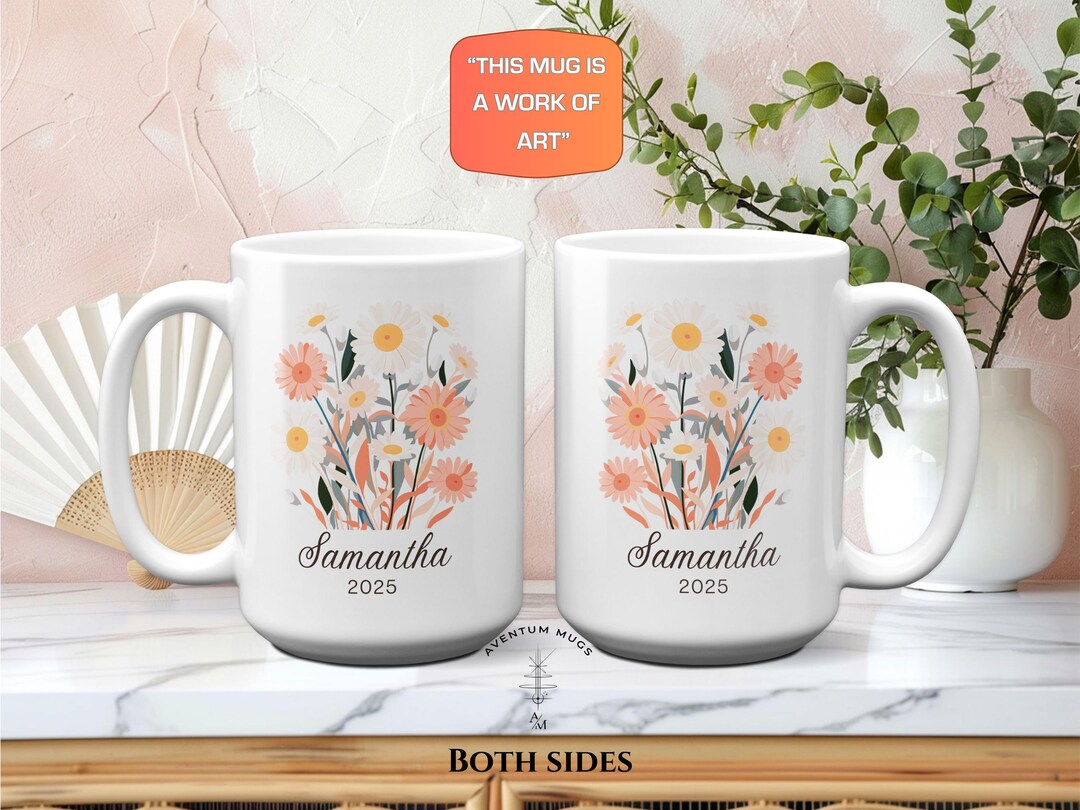 Personalized April Birth Flower Ceramic Coffee Mug, Custom Birth Flower ...