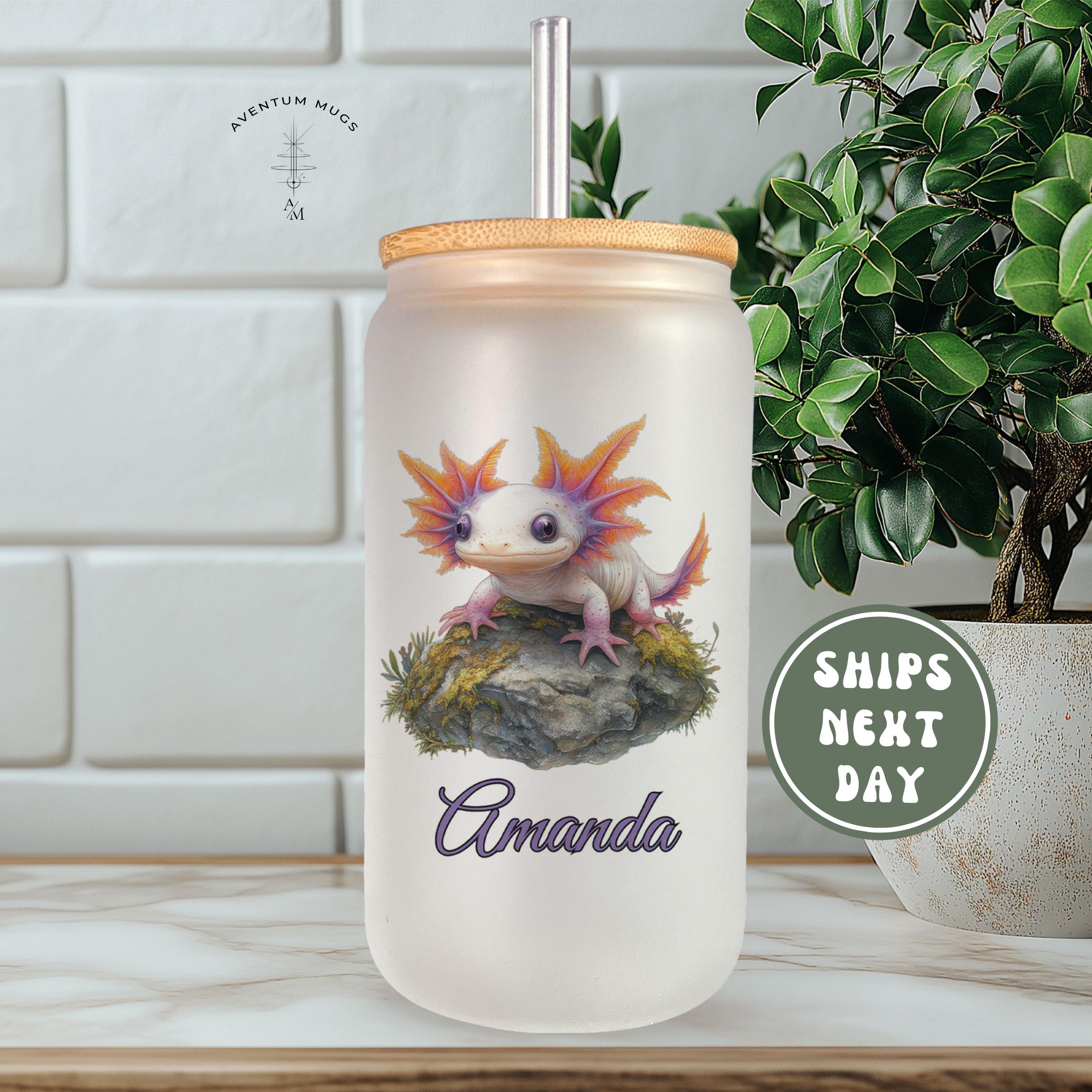 Personalized Axolotl Glass Cup Custom Axolotl Frosted Glass Cup Tumbler ...