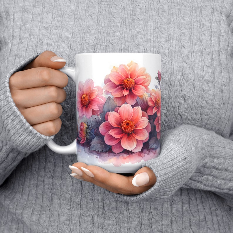 Spring Awakening Floral Ceramic Coffee Mug, Dahlia Flowers Mug, Spring ...