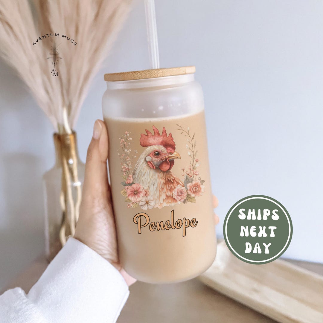 Personalized Chicken Glass Cup, Custom Chicken Frosted Glass Can ...