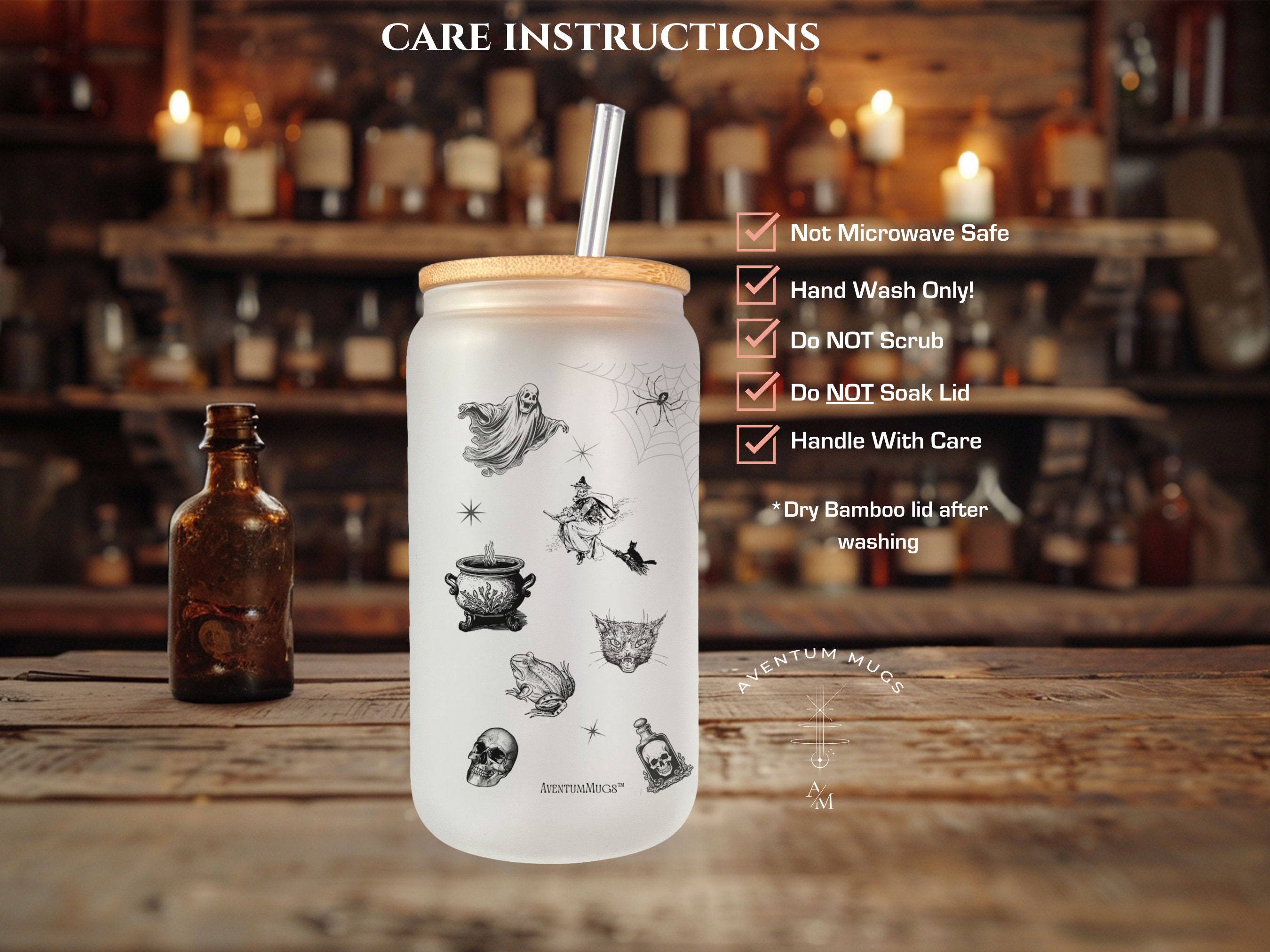 Witches Brew Frosted Glass Cup 16oz – Salem Apothecary Halloween Magic ...